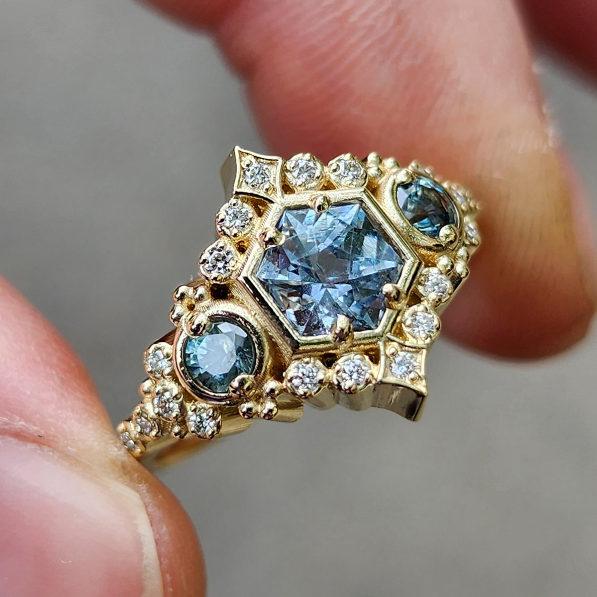 *Setting Only * Victorian Engagement Ring with Sapphire & Diamond Side ...