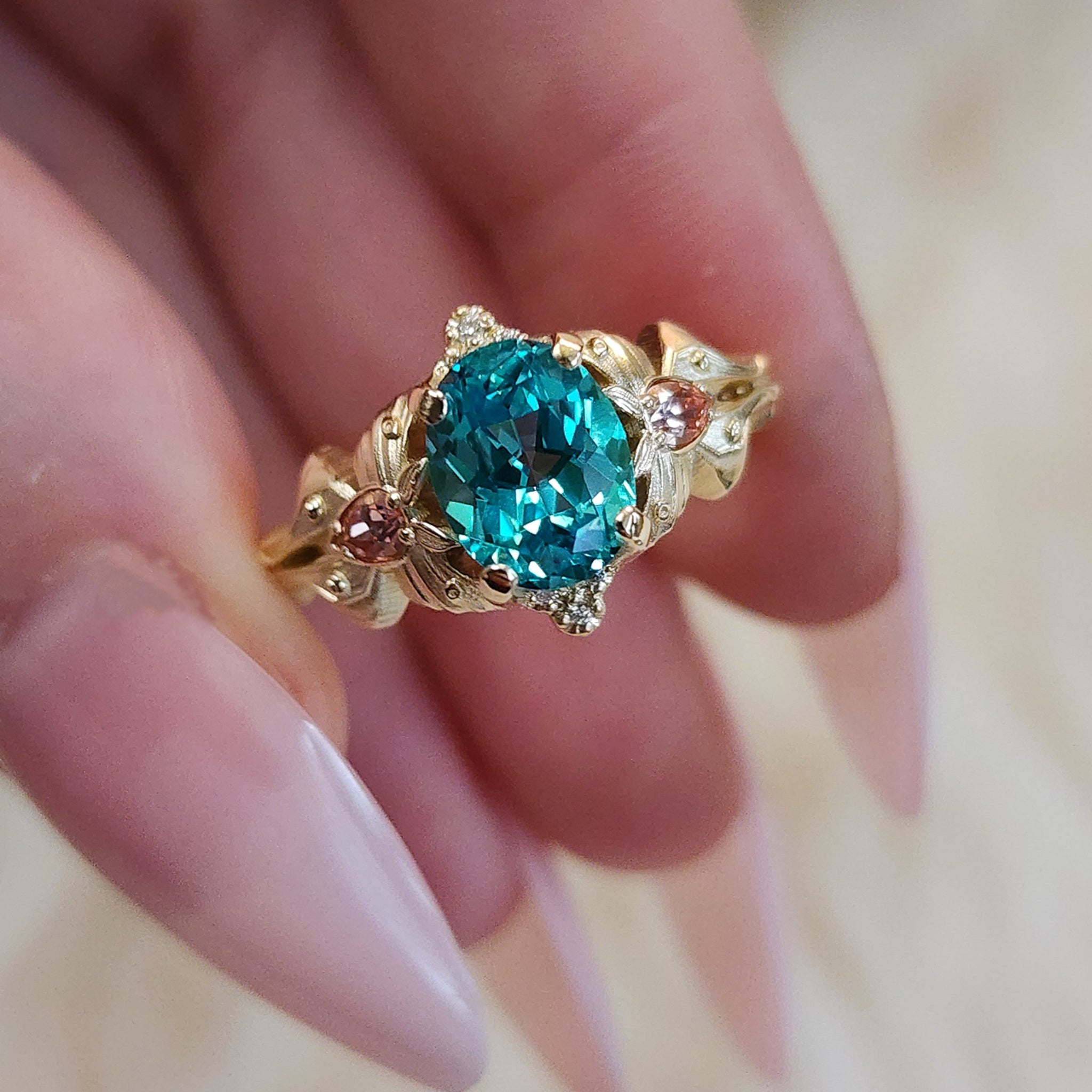 Pastel Goth Moth Engagement Ring with Luna Moth - Oval Chatham Chrysob ...