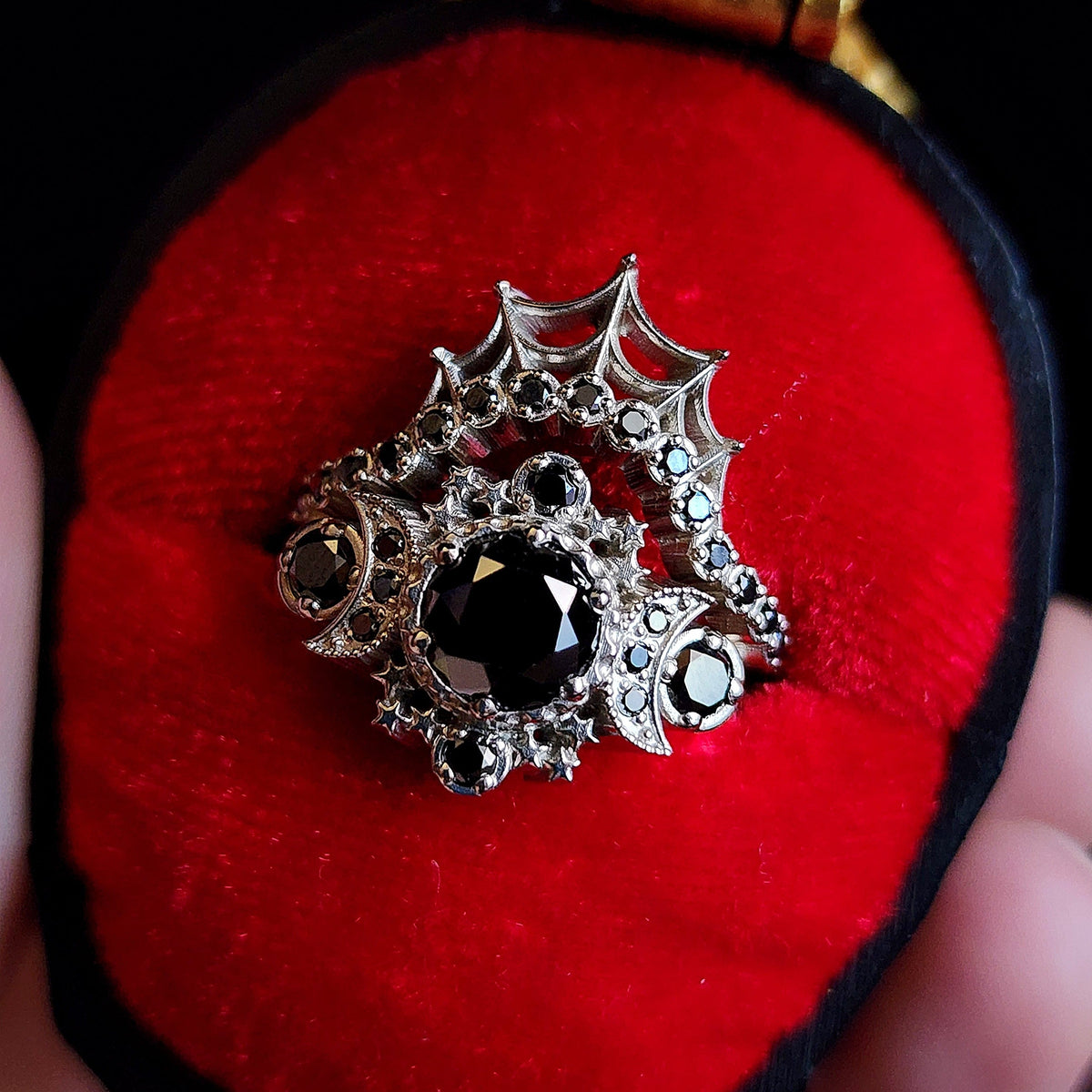 Black Diamond Engagement Ring Cosmos with Cobweb Band and Spider and W ...