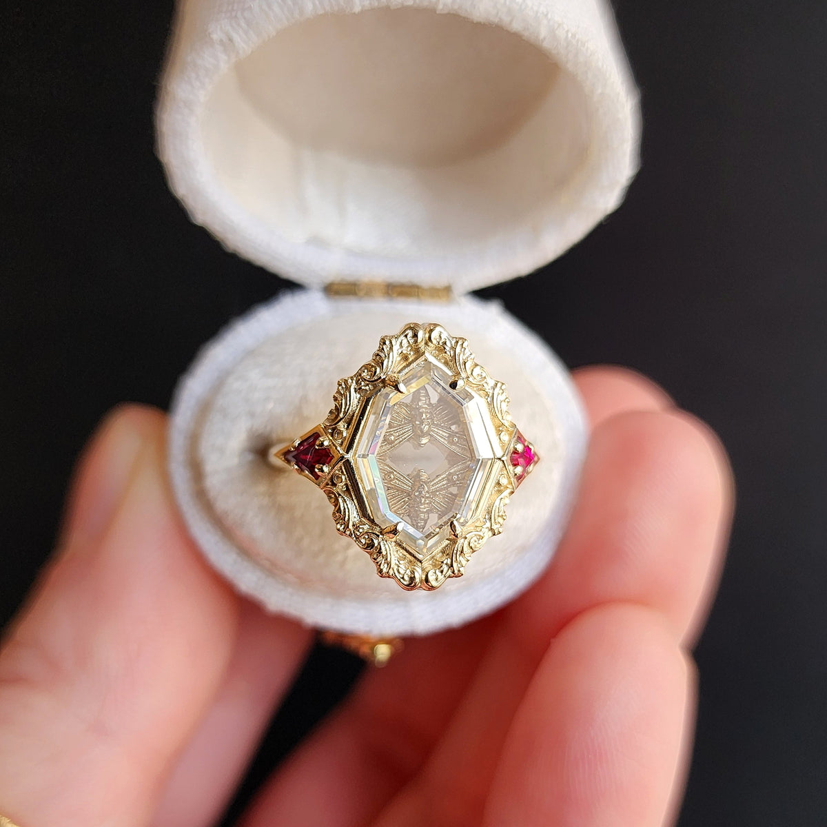 Hawk Moth Shadow Box Ring - Pick your Gemstone Kites – Swank Metalsmithing