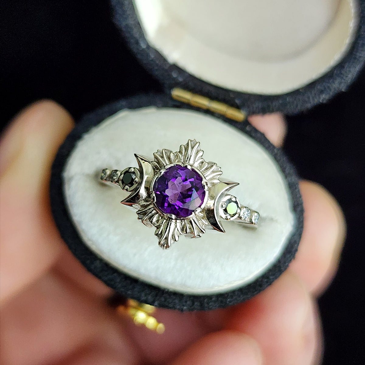 Ready to Ship Size 5-7 - Amethyst Moon Fire Unique Engagement Ring - B ...