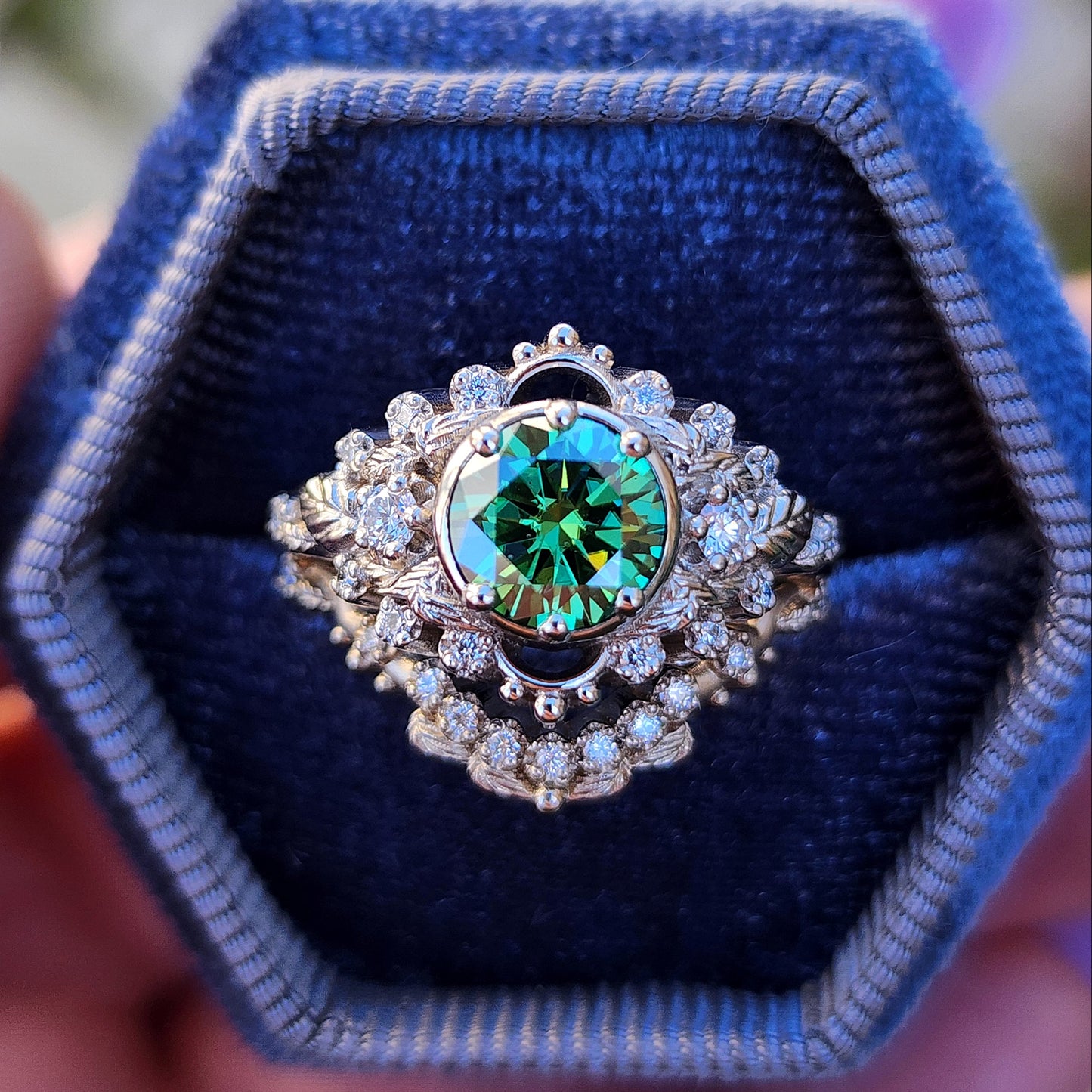 Ready to Ship Size 6 - 8 - Green Moissanite Natura Set with Leaves - E ...