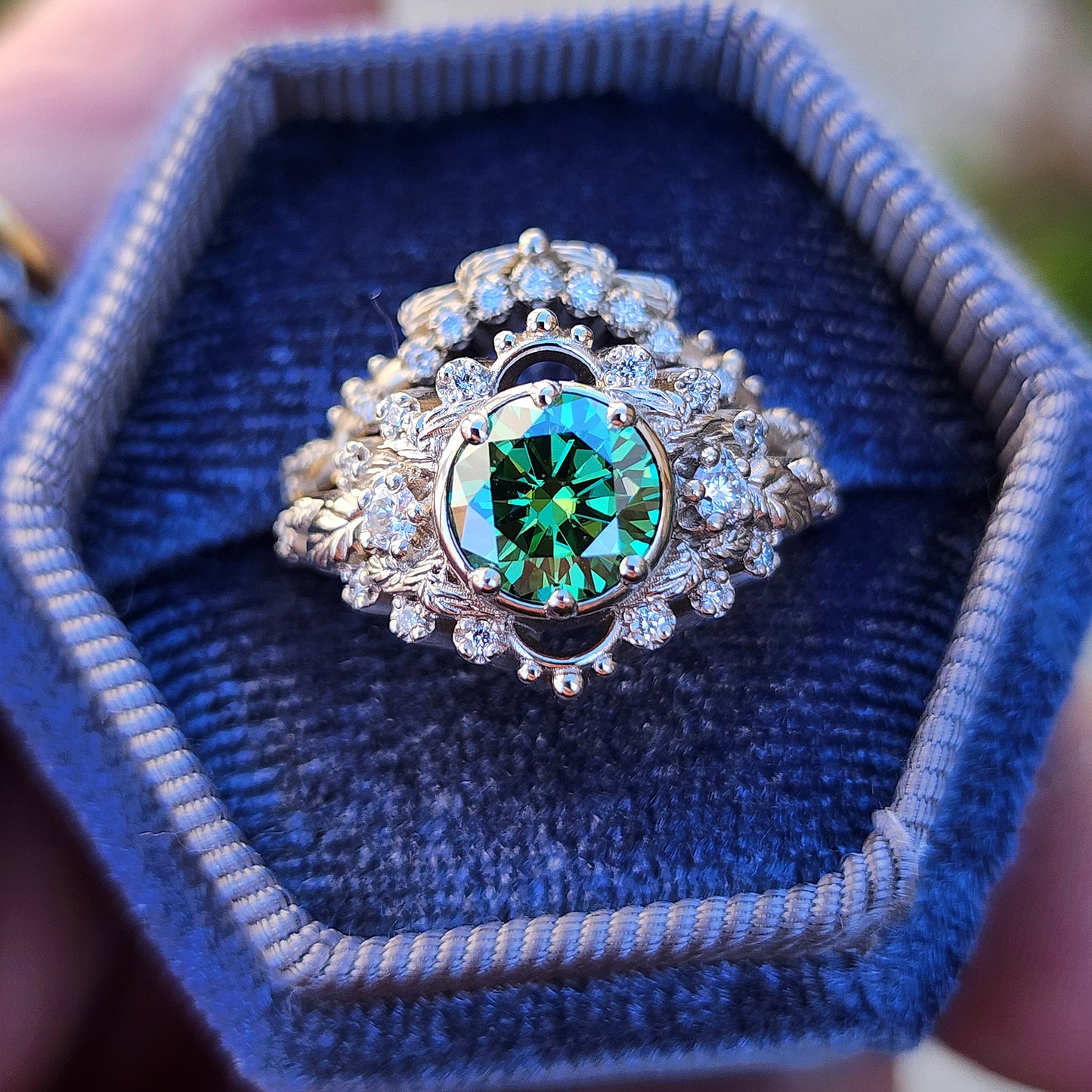 Ready to Ship Size 6 - 8 - Green Moissanite Natura Set with Leaves - E ...