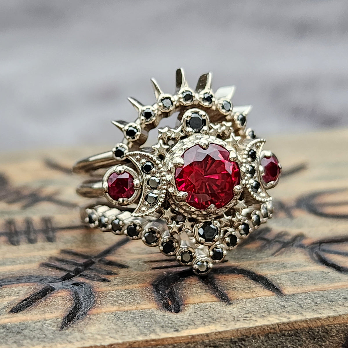Blood Moon Black Diamond & Ruby Cosmos White Gold Moon Engagement Ring ...