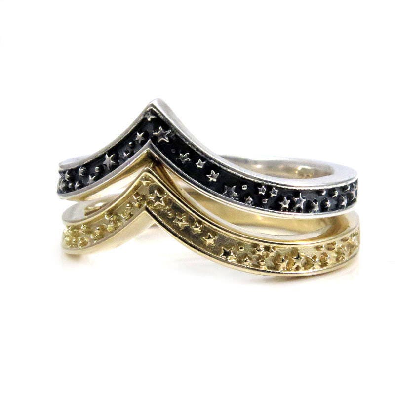Stardust Stacking Chevron Wedding Ring - Gold or Sterling Silver - Con ...