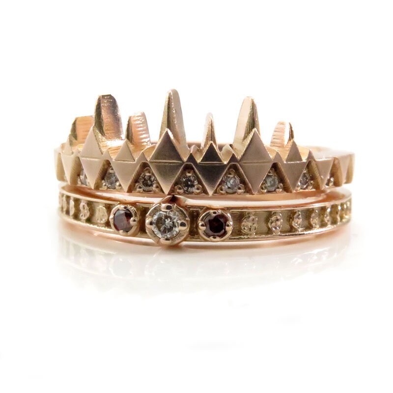 Ready to Ship Size 6-8 Rose Gold Engagement Ring Set - Champagne Diamo ...